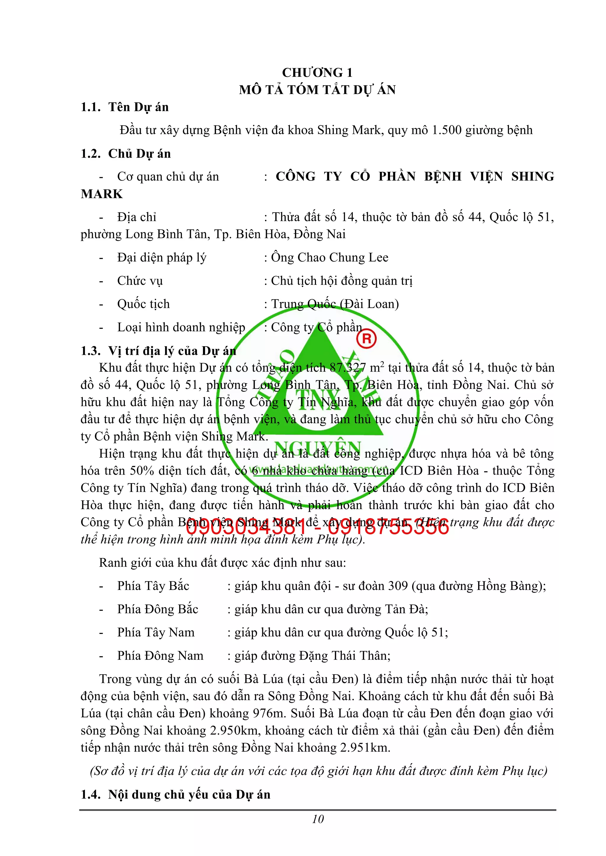 ĐTM Báo cáo đánh giá tác động môi trường Dự án Bệnh viện Shing Mark 1500 giường tỉnh Đồng Nai ...