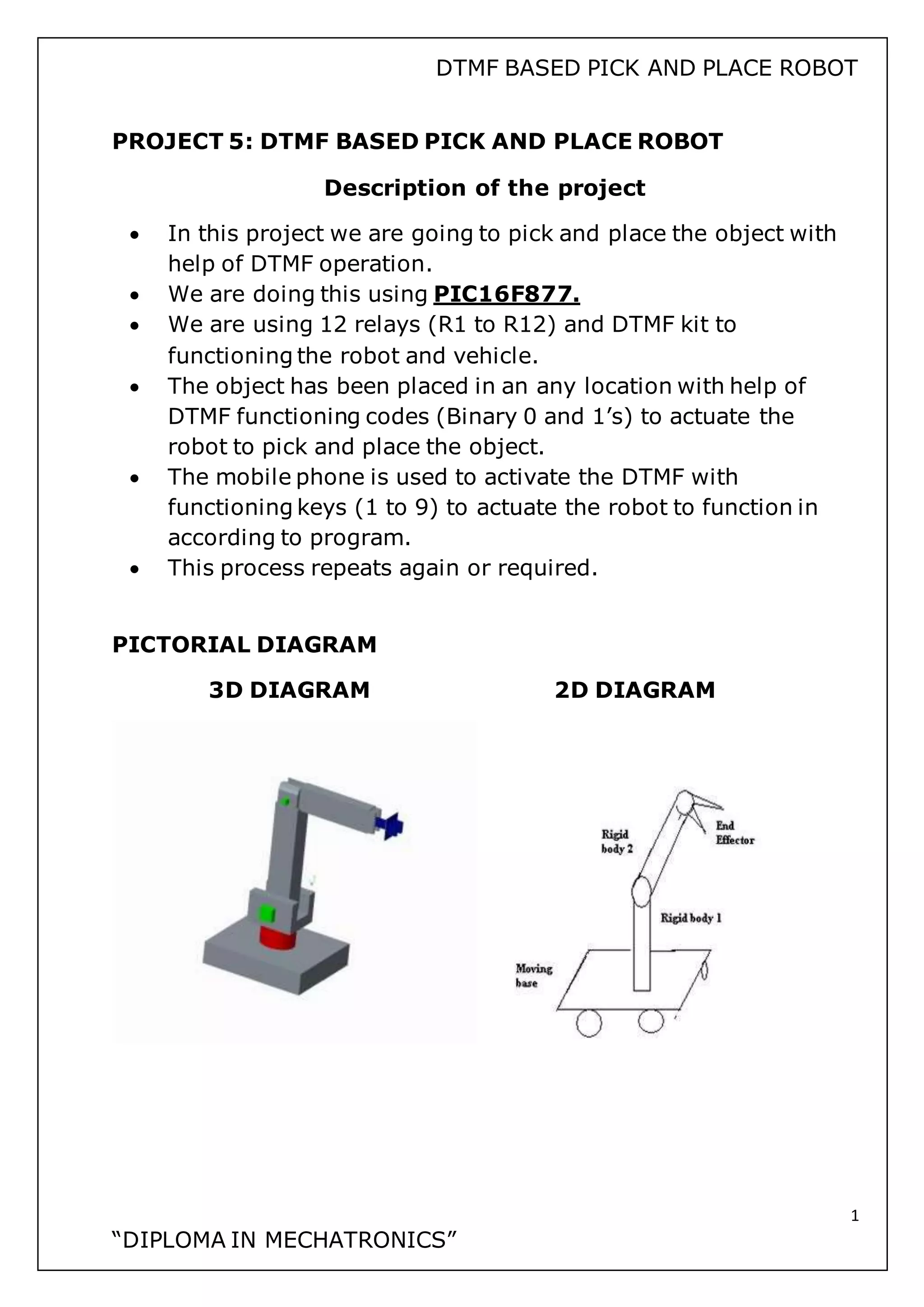 Dtmf based pick and place robot synopsis | DOCX
