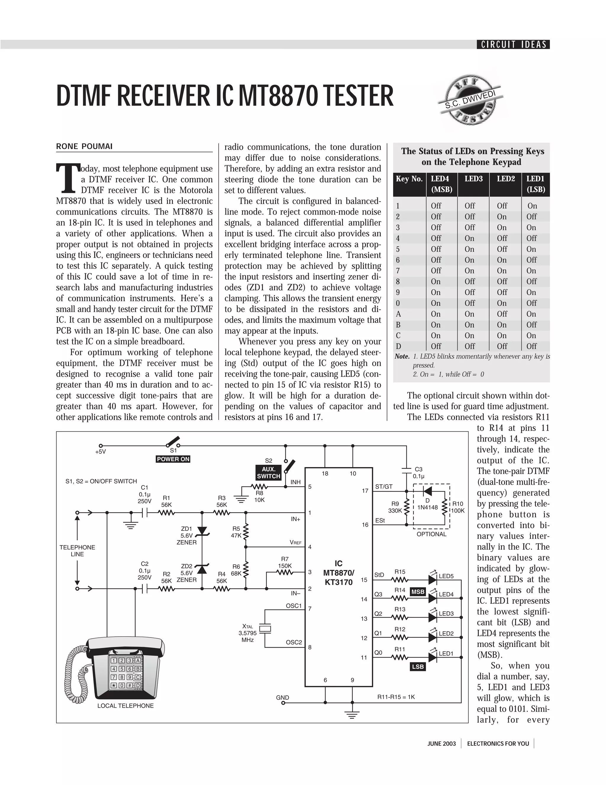 Dtmf reciever ic mt 8870 tester | PDF | Computing | Technology & Computing
