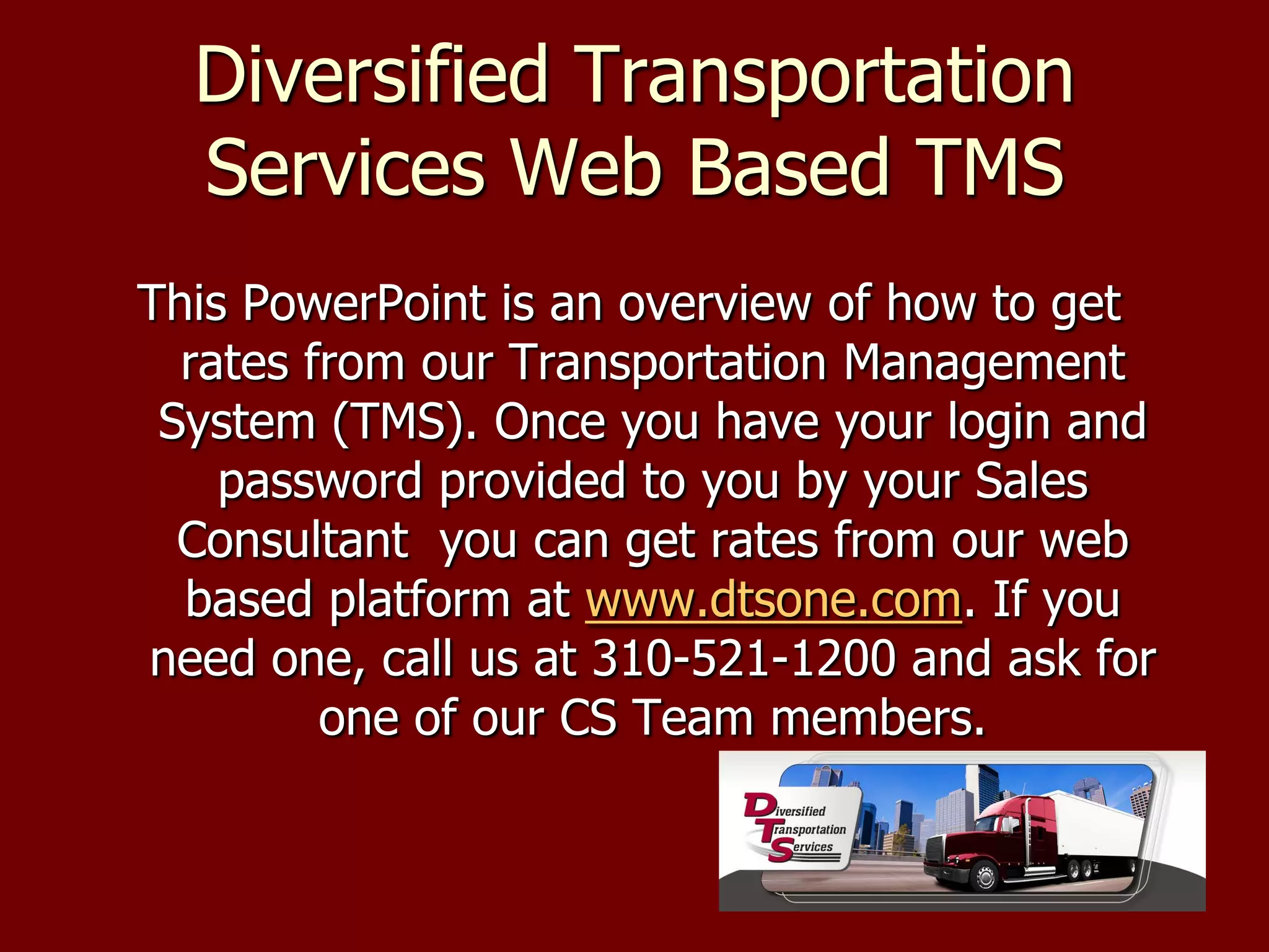 Diversified Transportation Services - TMS Tutorial | PPT