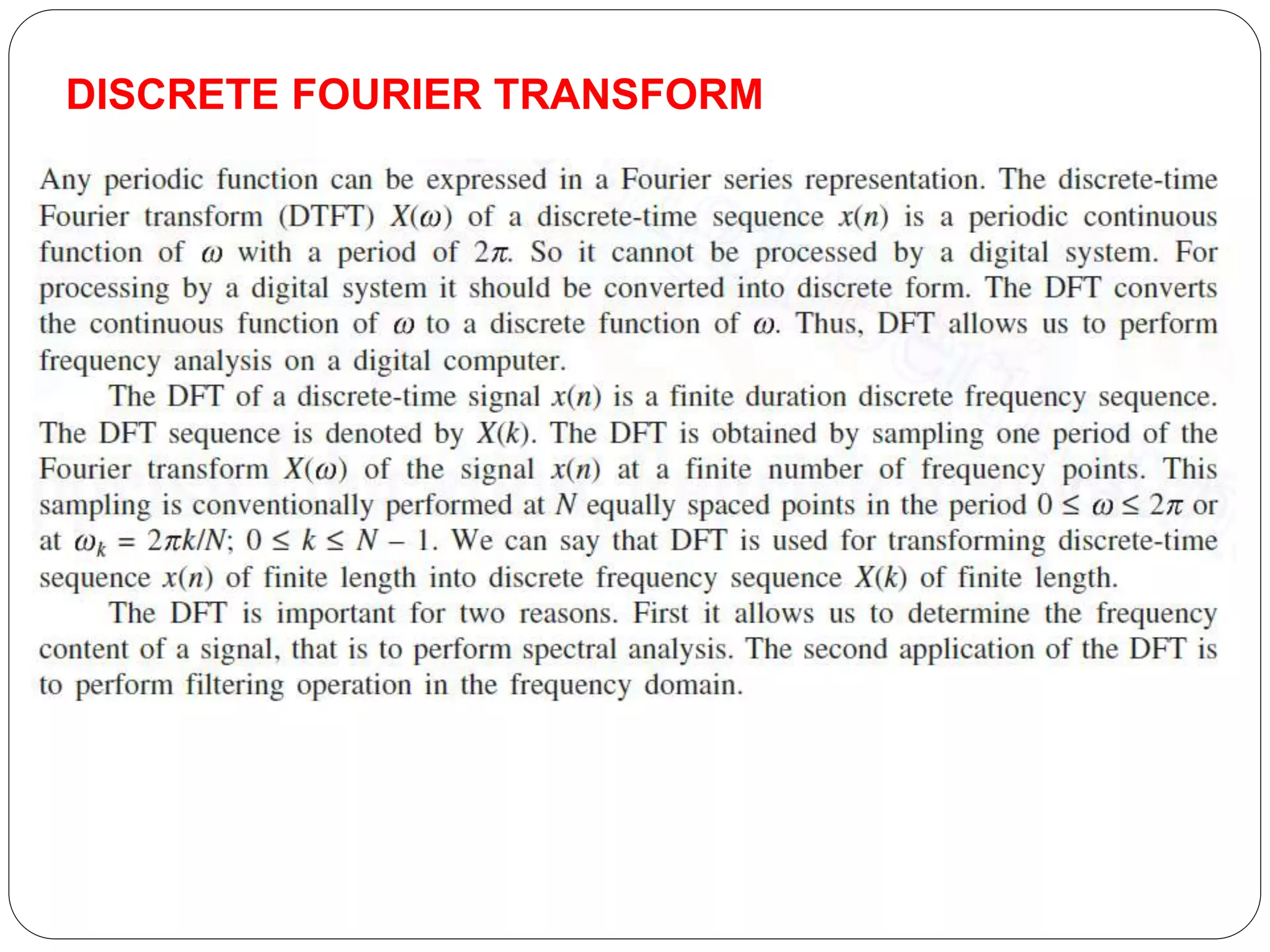 DTSP UNIT III - DISCRETE FOURIER TRANSFORM AND COMPUTATION.pptx