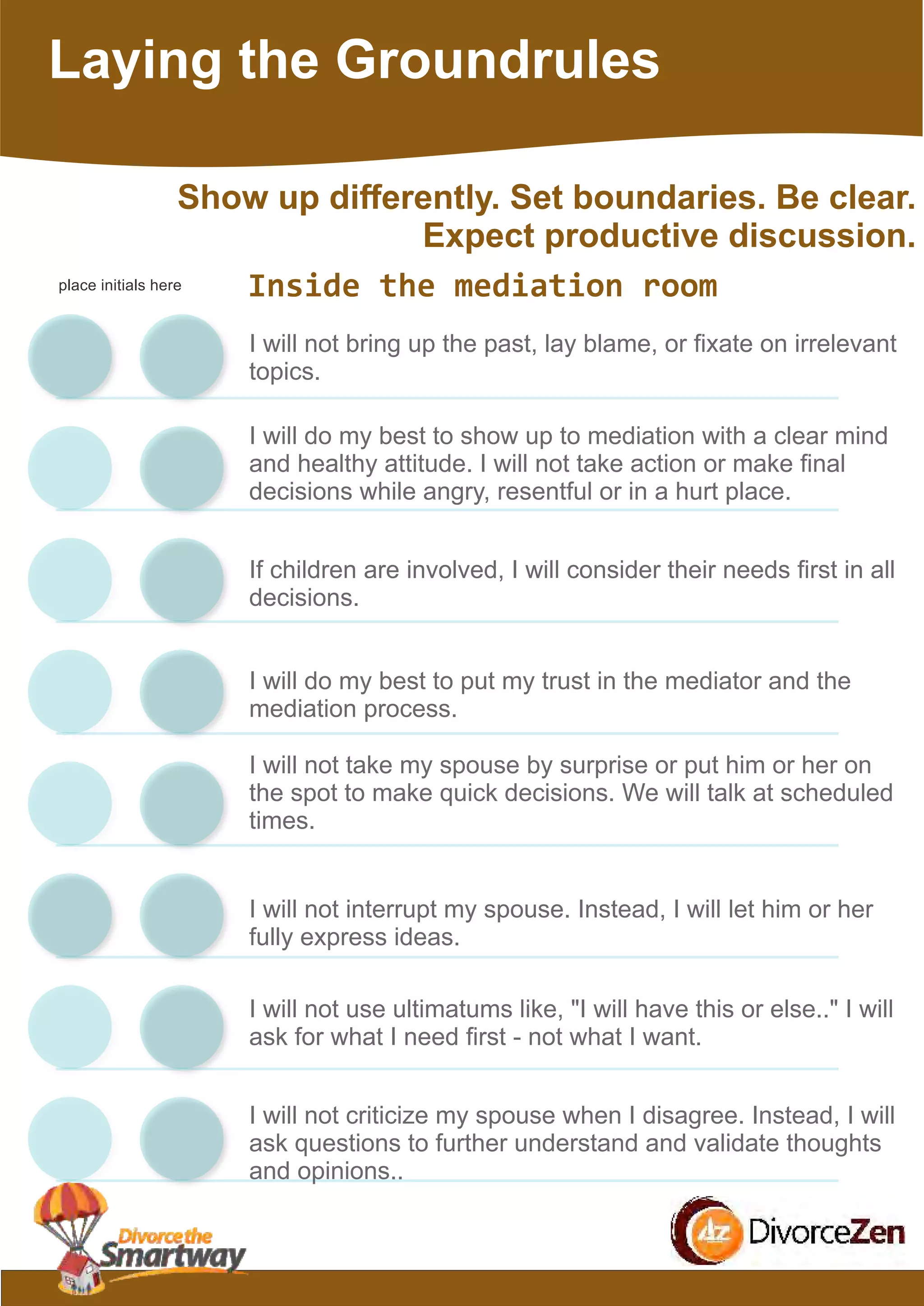 Setting ground Rules and Intentions in Divorce Mediation | PDF