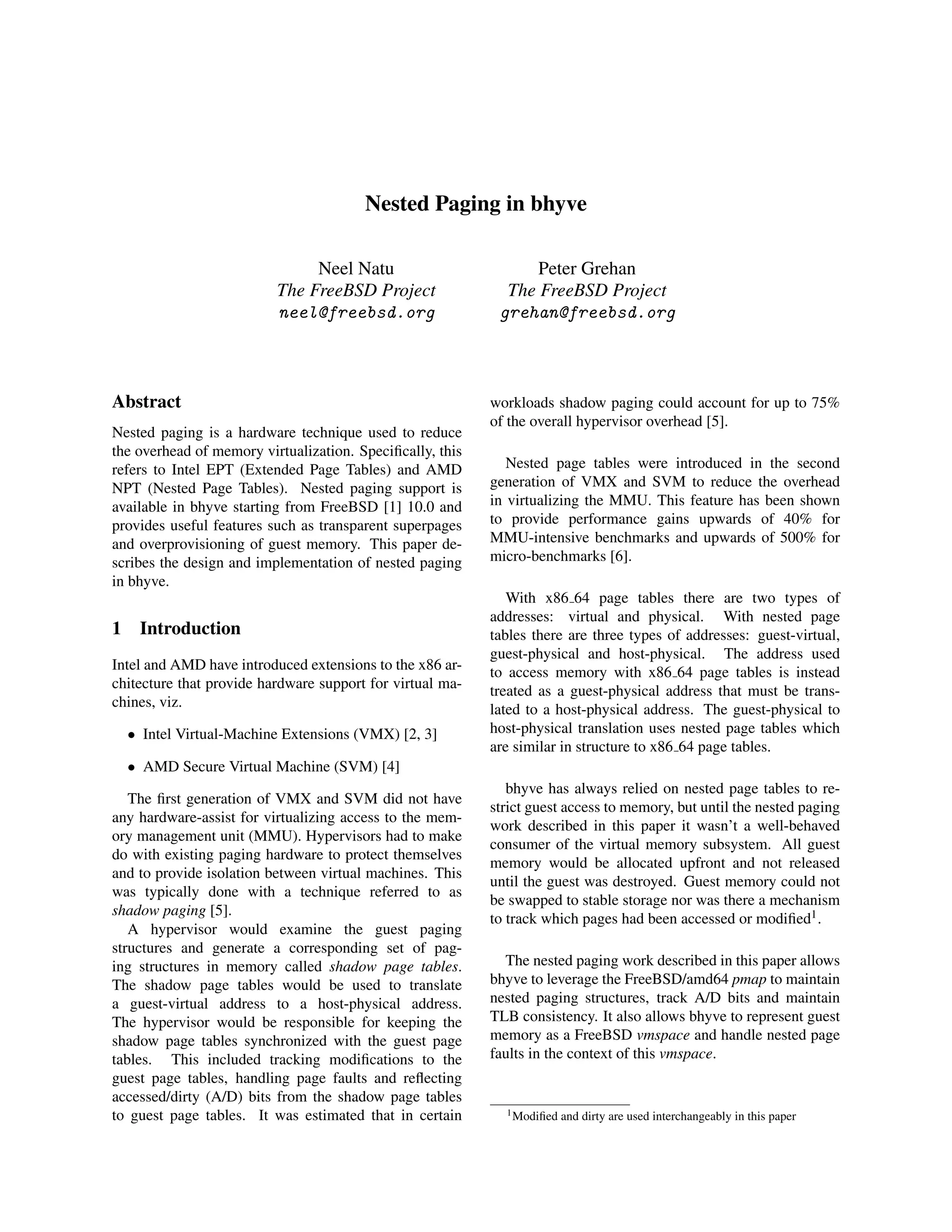 Nested paging in bhyve | PDF