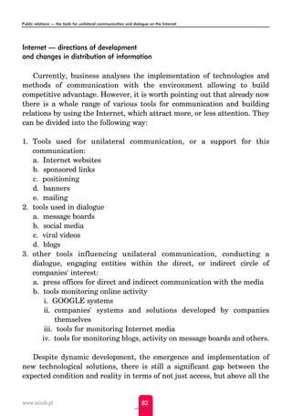 PUBLIC RELATIONS — THE TOOLS FOR UNILATERAL COMMUNICATION AND DIALOGUE ON THE INTERNET | PDF ...