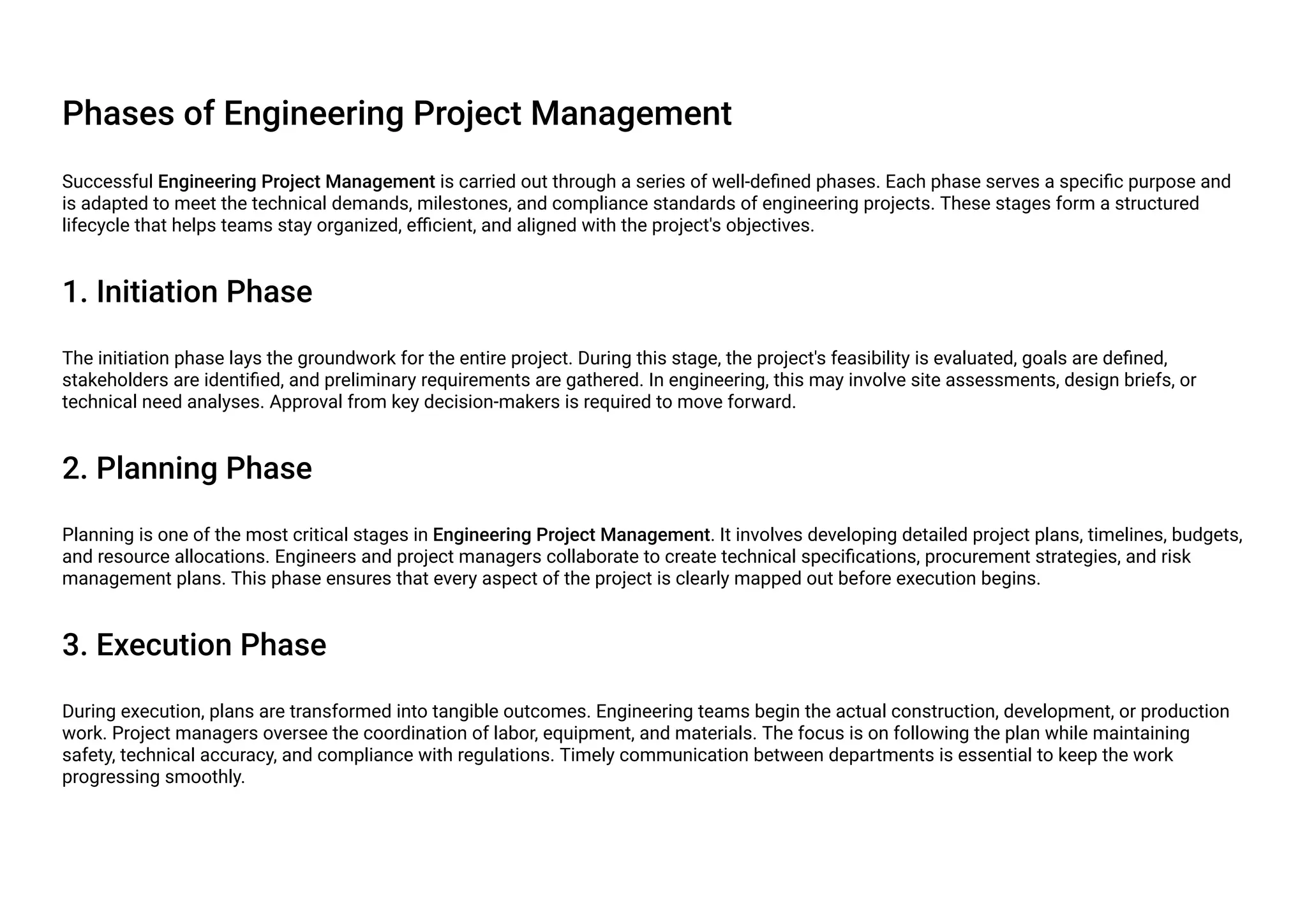 What are the phases of an Engineering Project Management process? | PDF