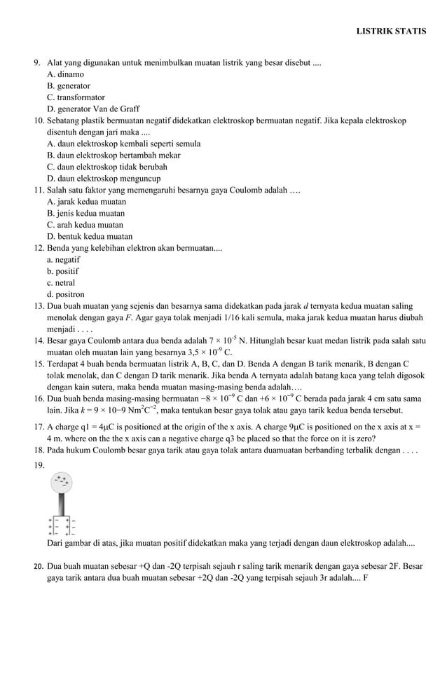 Latihan soal fisika listrik kelas IX SMP | DOCX