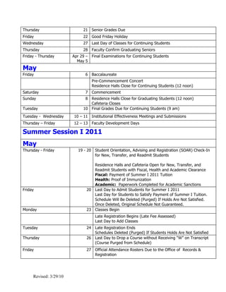 DU Academic Calendar 2010-11_final | PDF