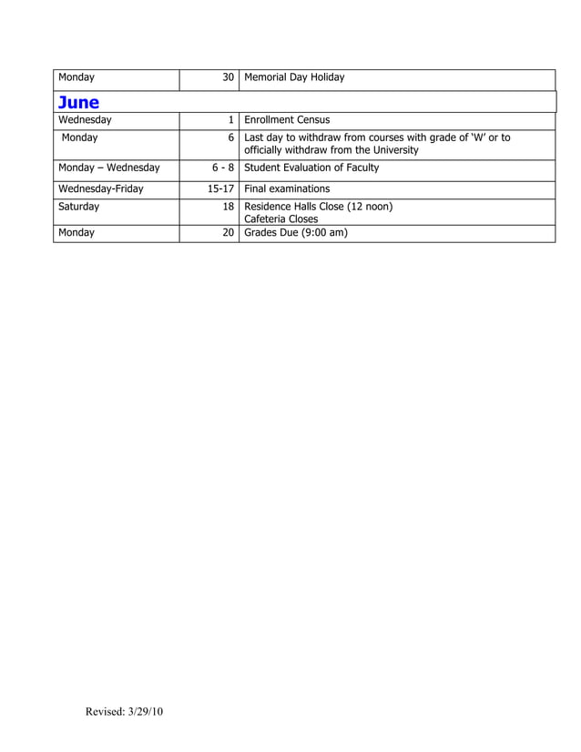 DU Academic Calendar 2010-11_final | PDF