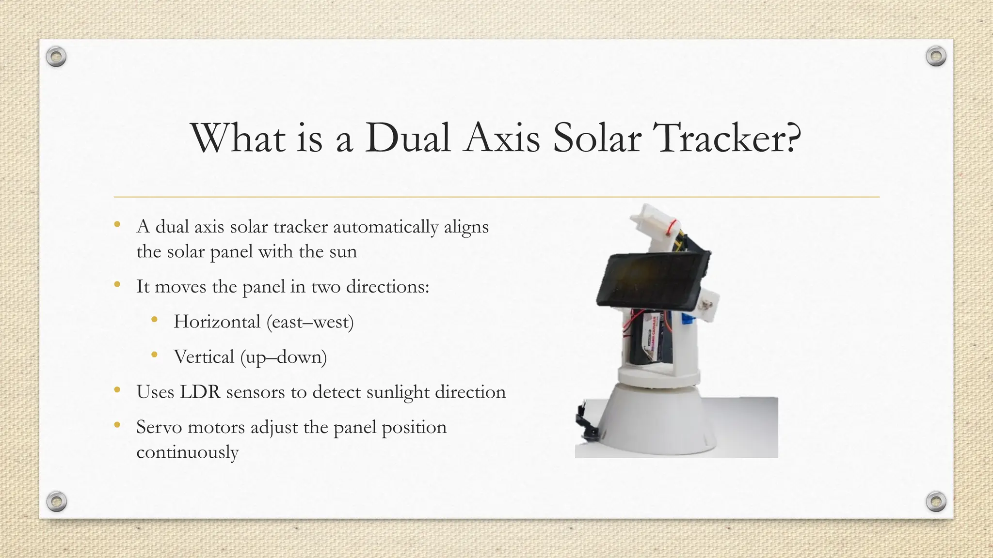 Dual Axis Solar Tracker System Using Arduino | PPTX