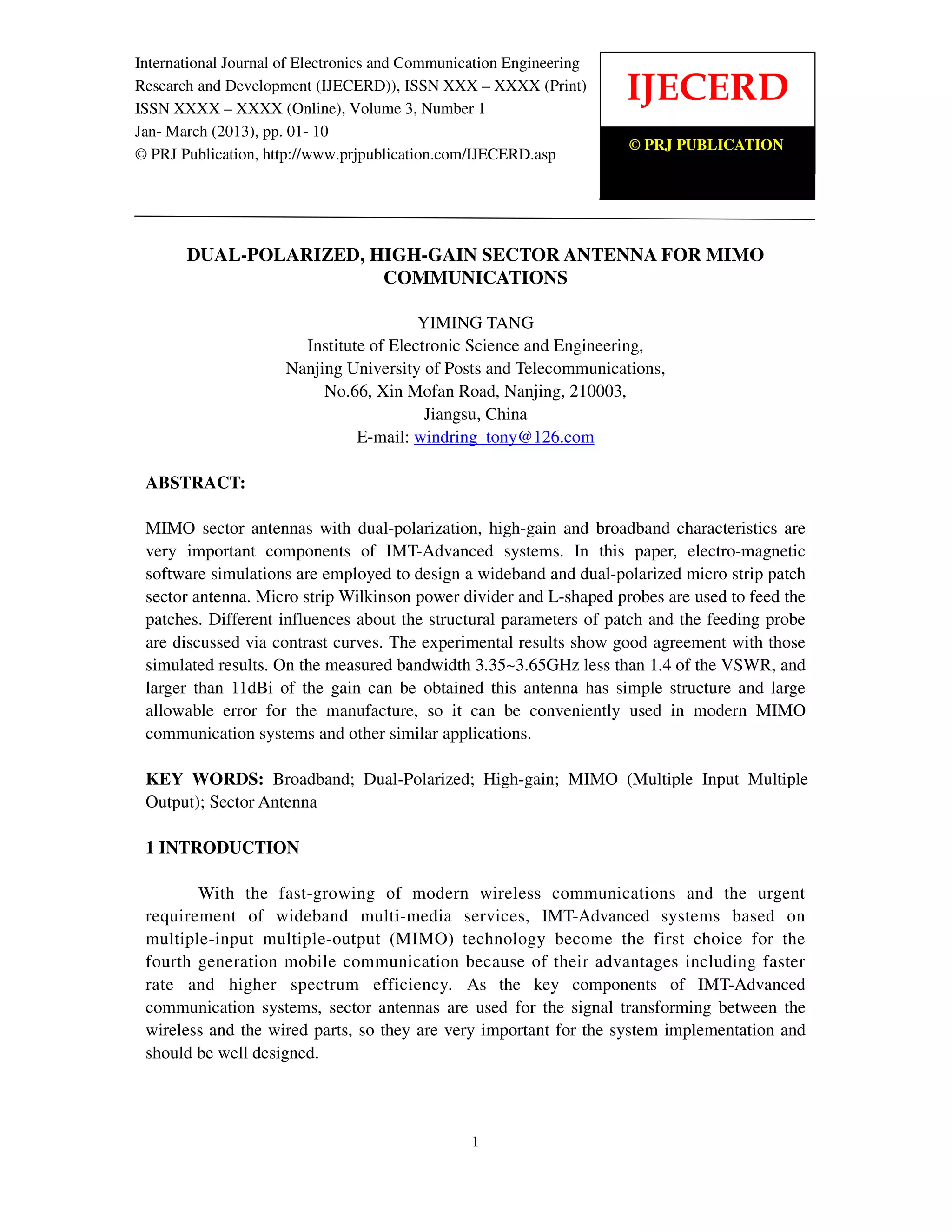 Dual polarized, high-gain sector antenna for mimo | PDF
