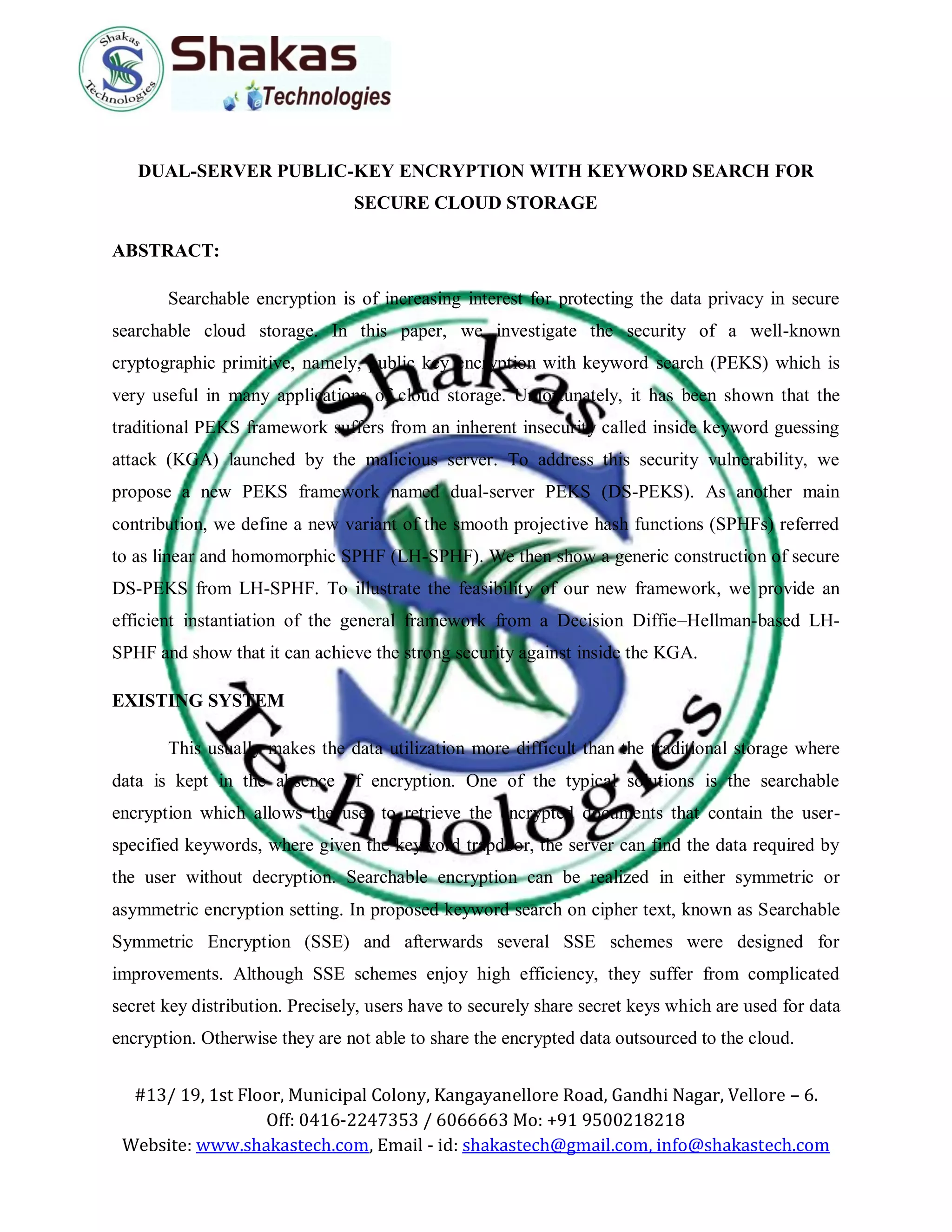 Dual Server Public Key Encryption With Keyword Search For Secure Cloud Storage Pdf