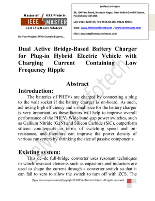 Dual Active Bridge Battery Charger for PHEVs | PDF