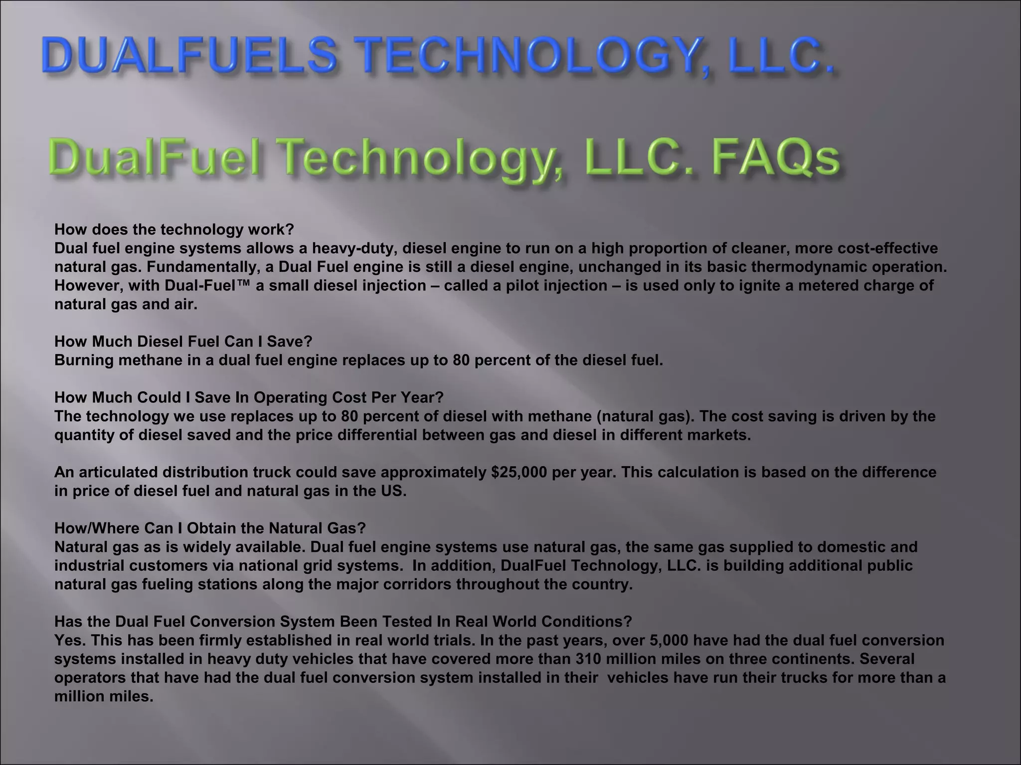 Dual fuels technology ppt presentation truck operators | PPT