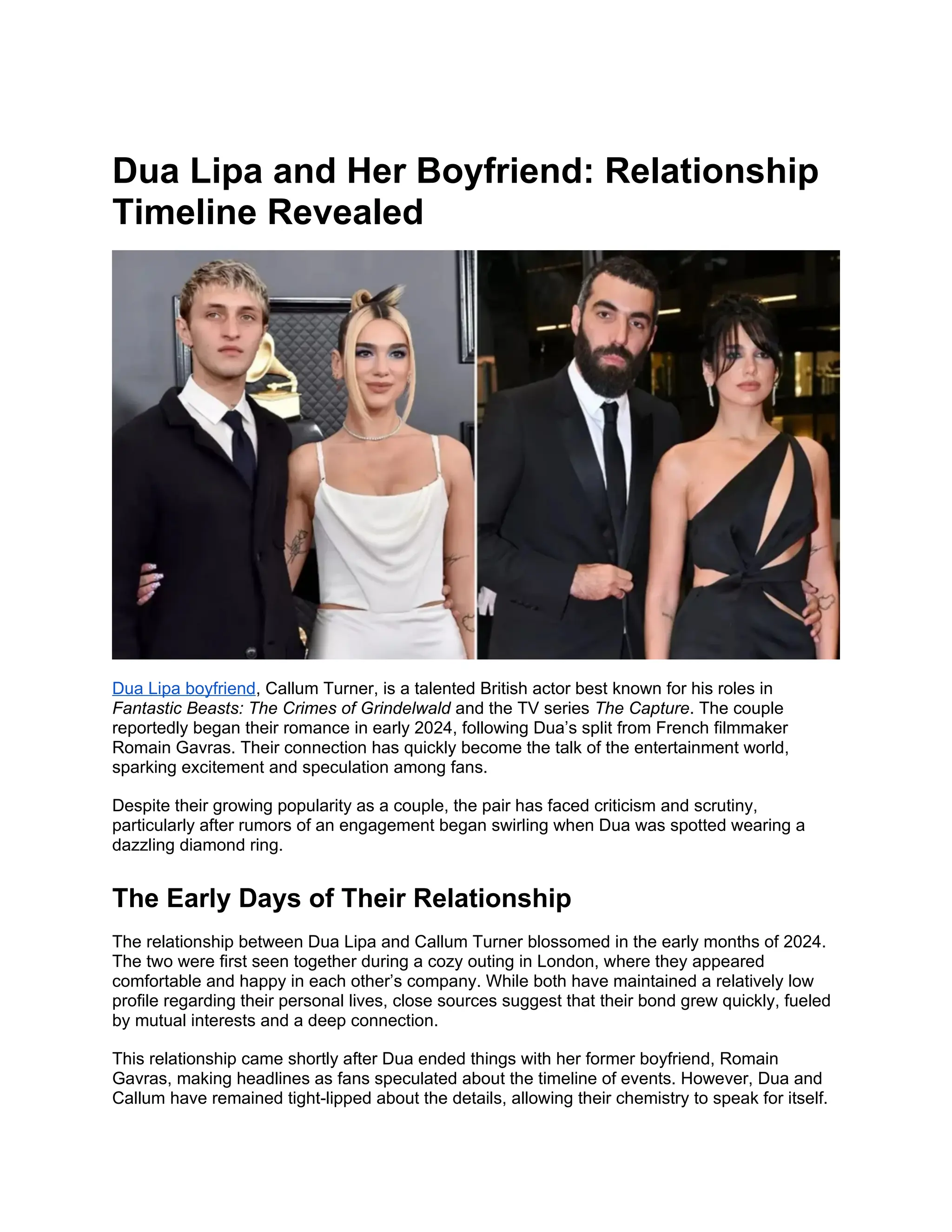 Dua Lipa and Her Boyfriend: Relationship Timeline Revealed | PDF