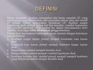 Metode Dualitas (Primal-Dual) | PPTX