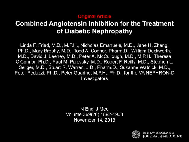 Dual raas blockade VA NEPHRON D trial | PPSX | Diabetes | Diseases and ...