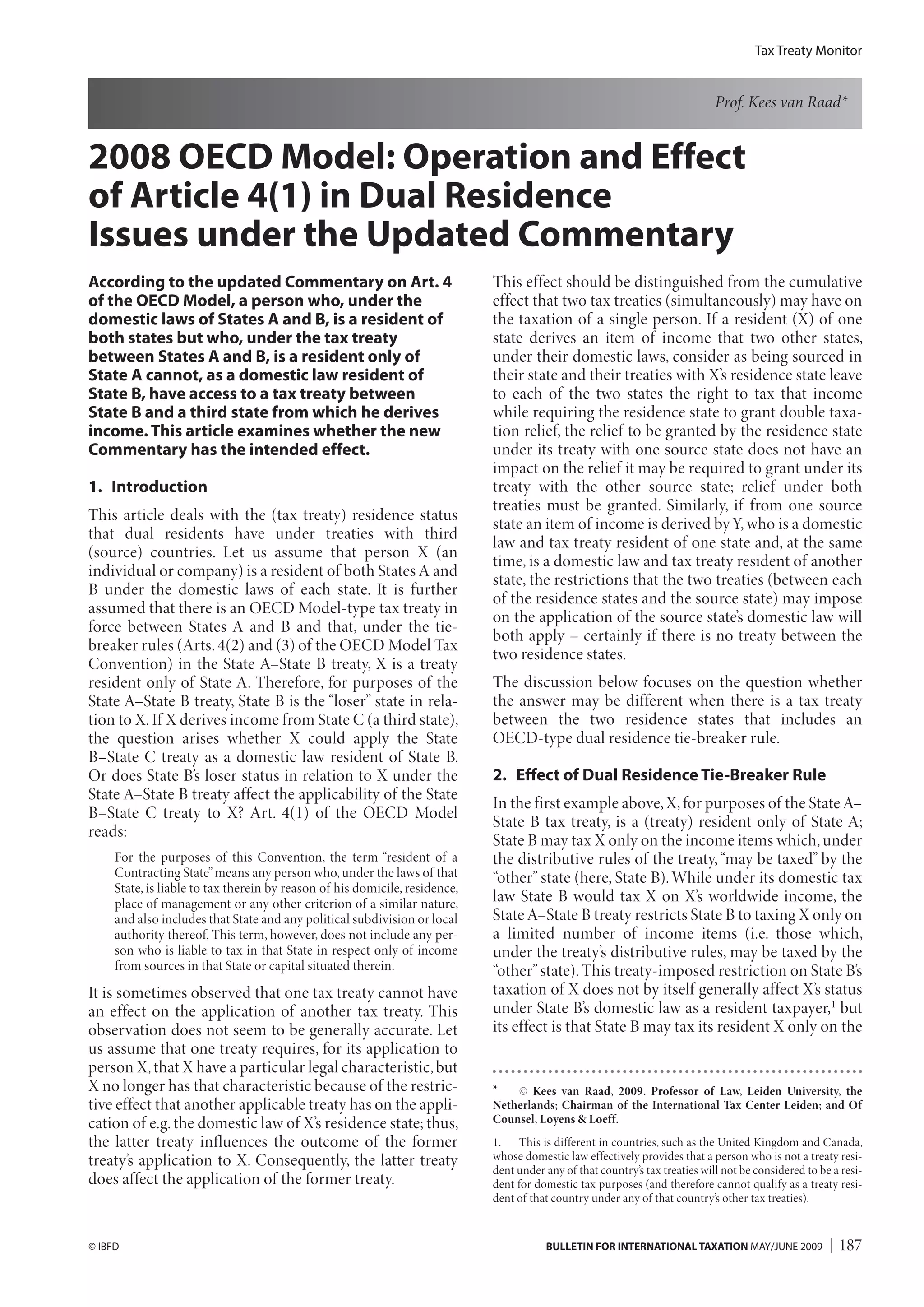 Dual residence.artigo 4 kees van raad | PDF
