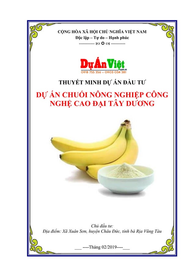 Thuyết minh dự án đầu tư Chuối - NNCNC Đại Tây Dương tại Vũng Tàu ...