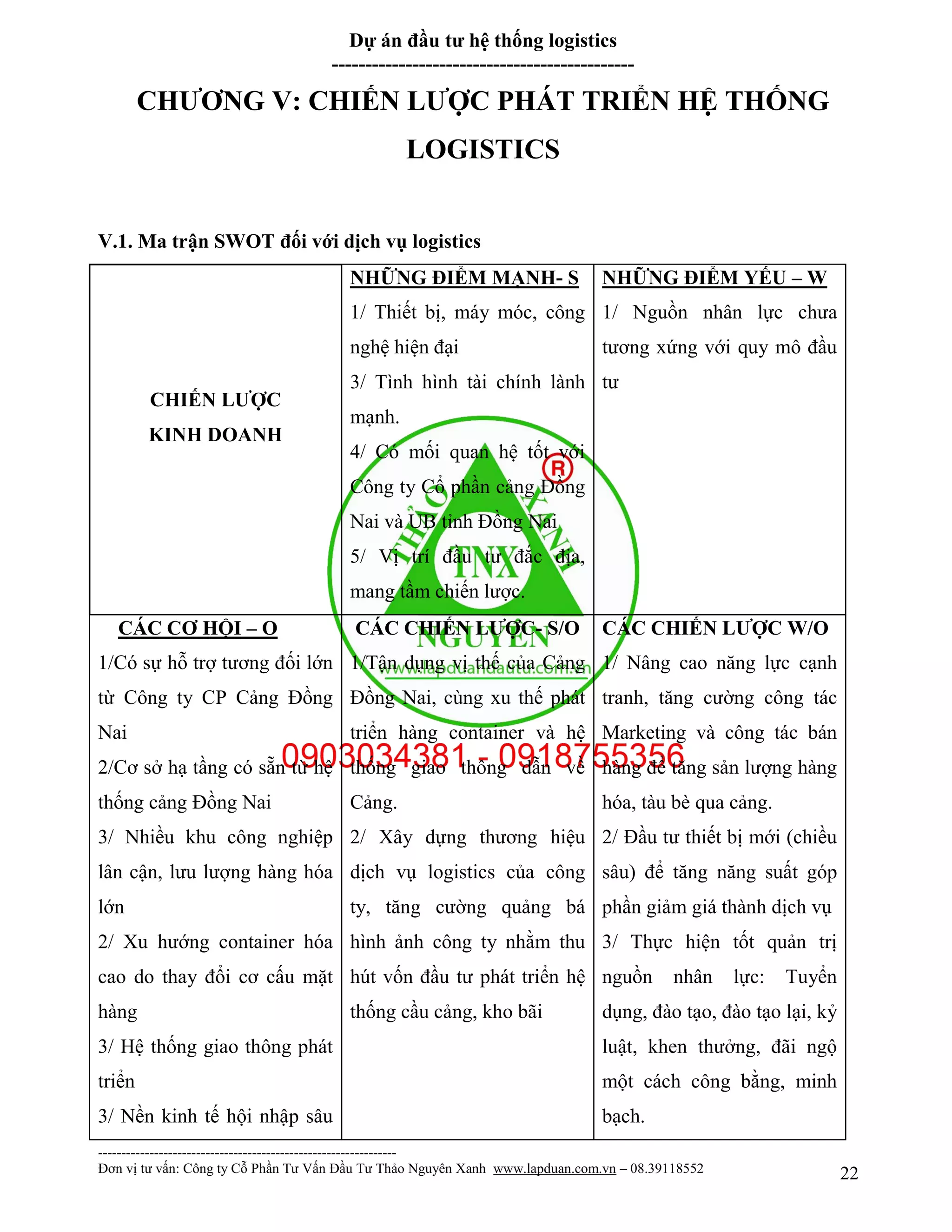 Dự án đầu tư hệ thống Logistics Dịch vụ cảng Đồng Nai 0903034381 | PDF