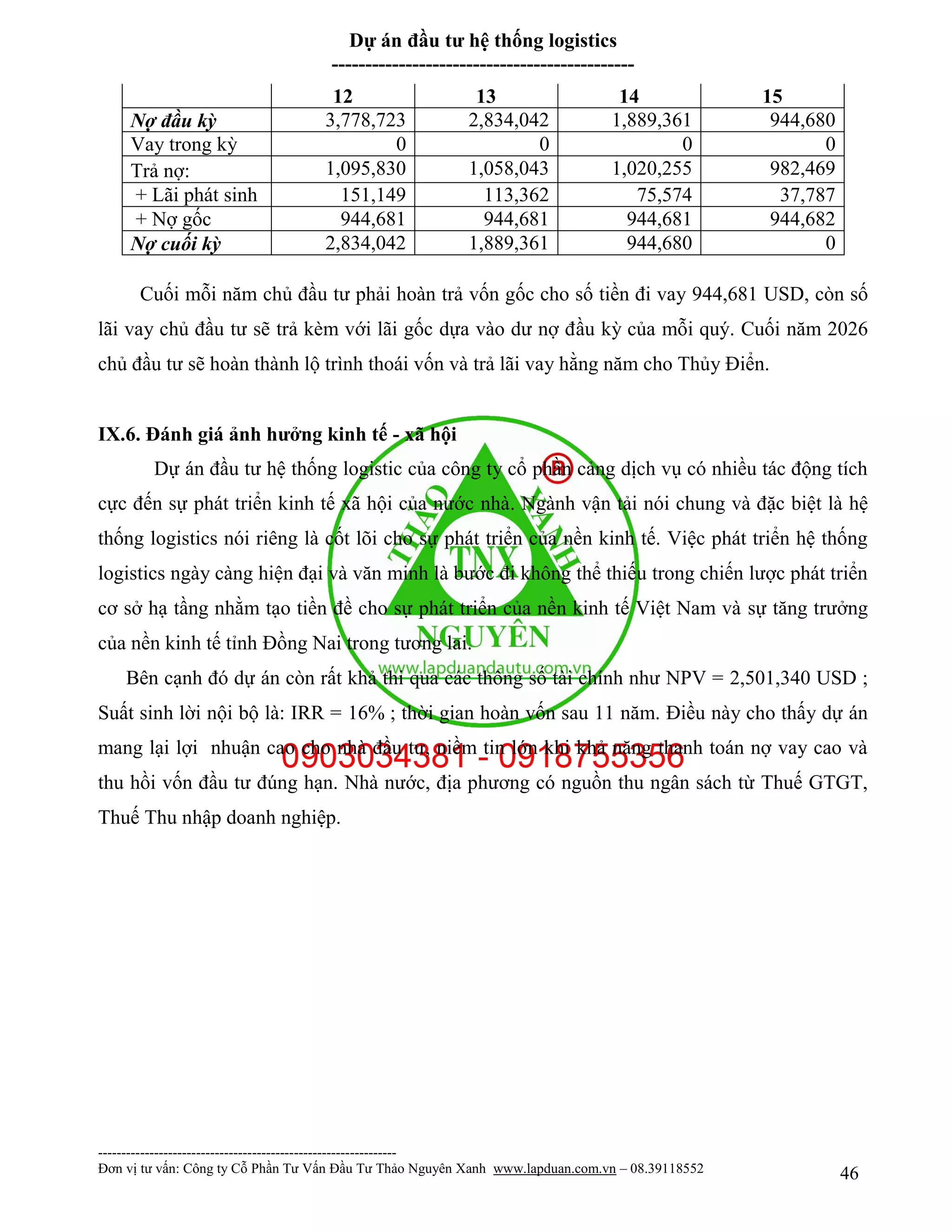 Dự án đầu tư hệ thống Logistics Dịch vụ cảng Đồng Nai 0903034381 | PDF