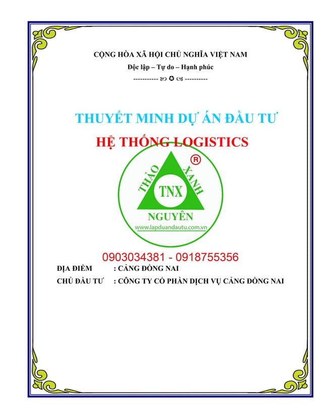 Dự án đầu tư hệ thống Logistics Dịch vụ cảng Đồng Nai 0903034381 | PDF