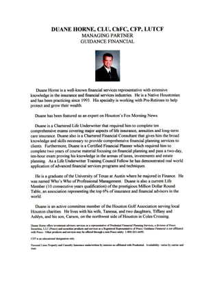 Duane Horne's Bio | PDF