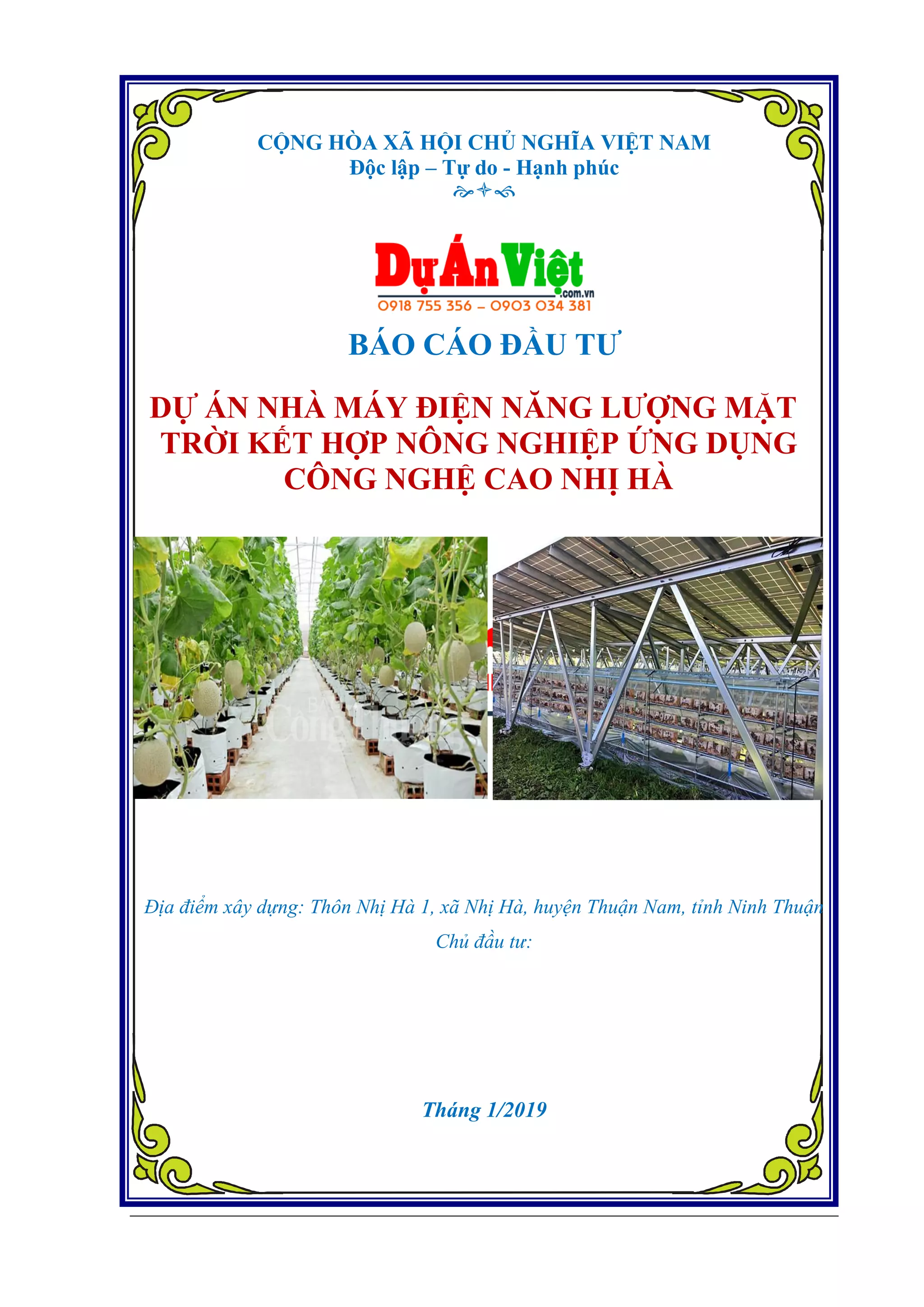 Thuyết minh dự án đầu tư Nhà máy điện năng lượng mặt trời kết hợp NNCNC ...