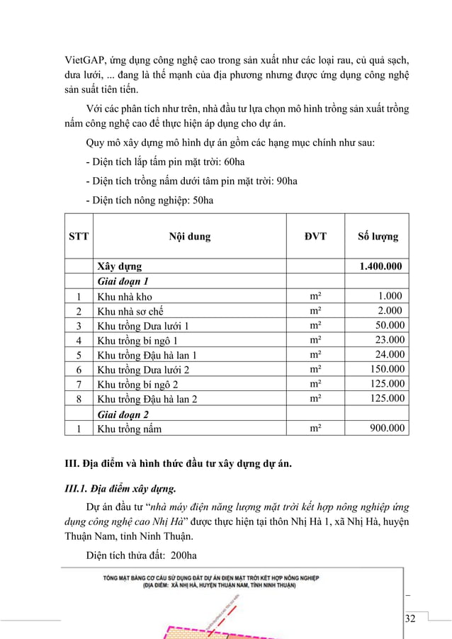 Thuyết minh dự án đầu tư Nhà máy điện năng lượng mặt trời kết hợp NNCNC ...