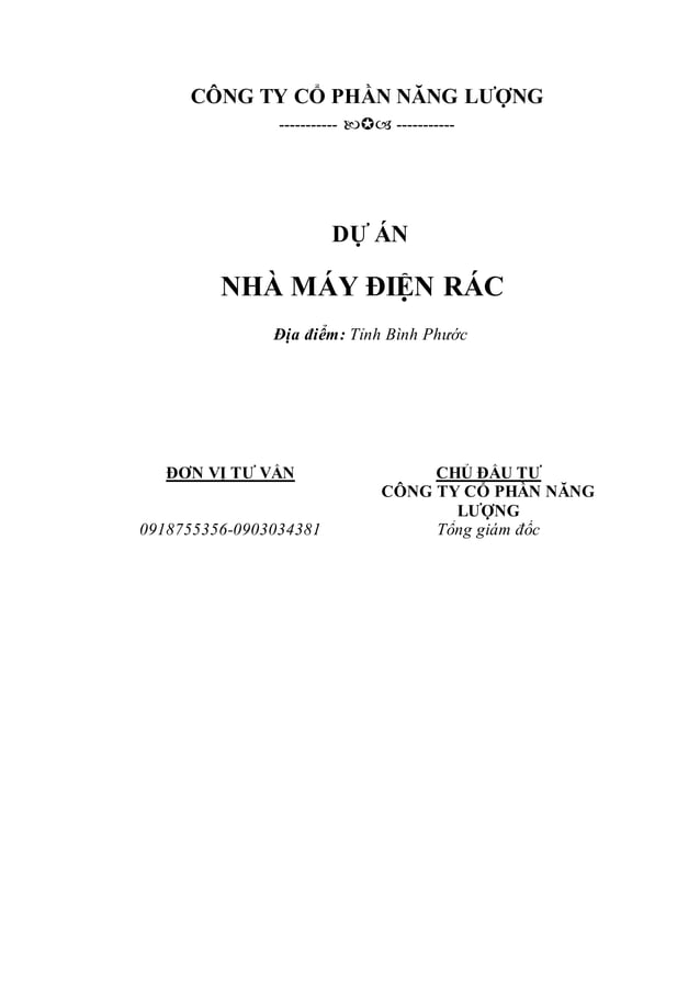 Thuyết minh dự án nhà máy điện rác | DOCX