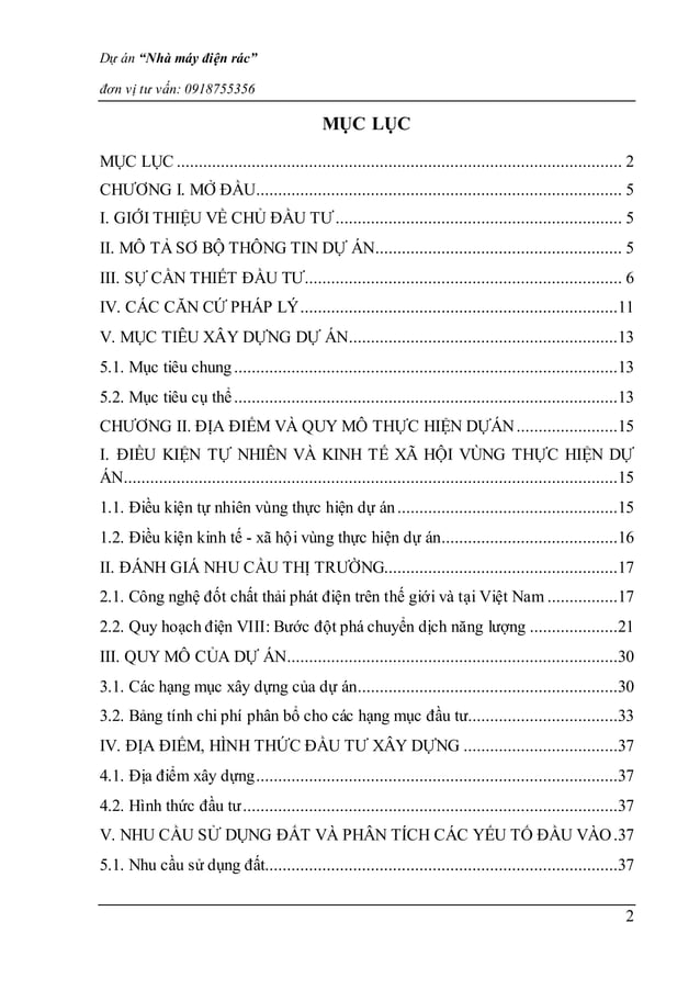 Thuyết minh dự án nhà máy điện rác | DOCX