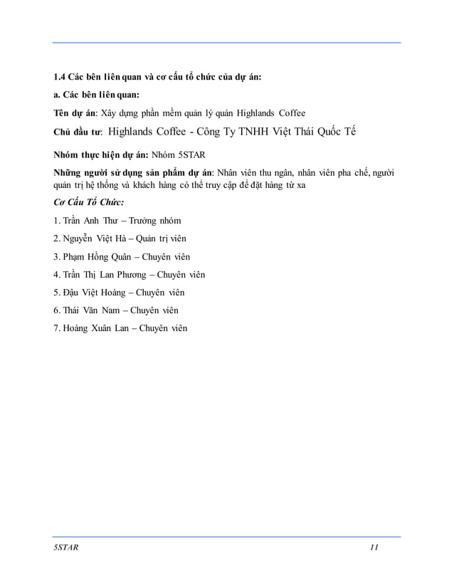 Dự án xây dựng phần mềm quản lý quán highland coffee | DOCX