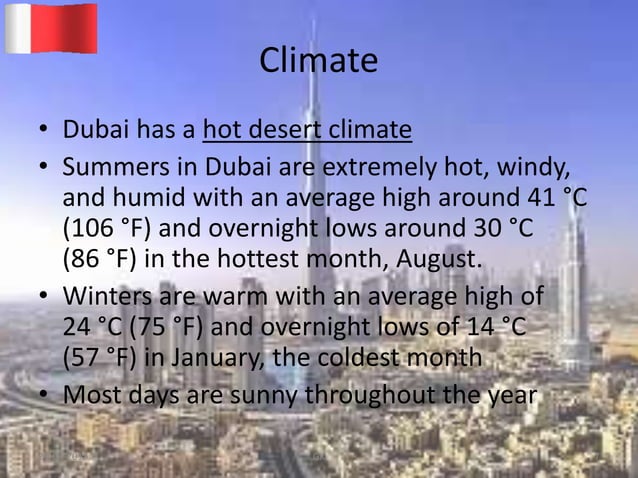 Introduction and Tourist Attraction of Dubai | PPTX | Weather | Science