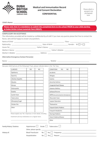 Dubai British School Jumeirah Park - Medical and Immunisation Record ...