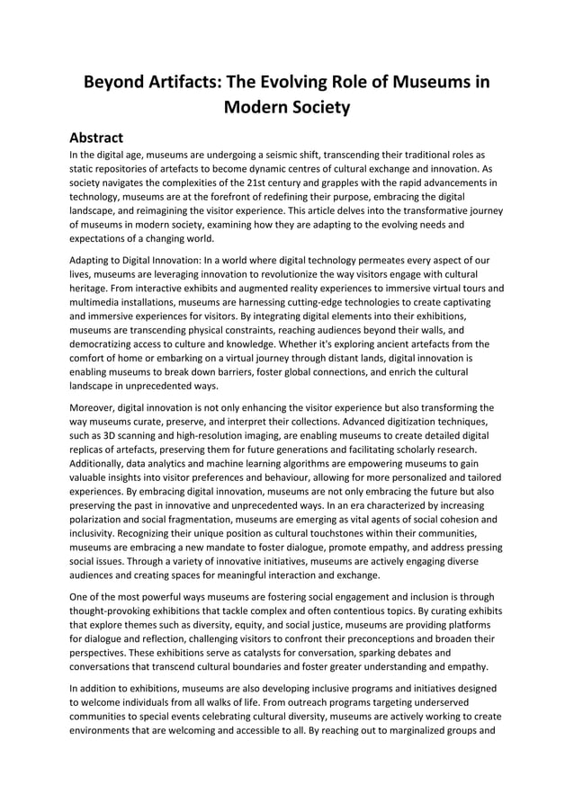 Beyond Artifacts: The Evolving Role of Museums in Modern Society | PDF