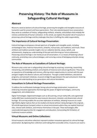 Unveiling History: The Evolving Role of Museums in Cultural ...