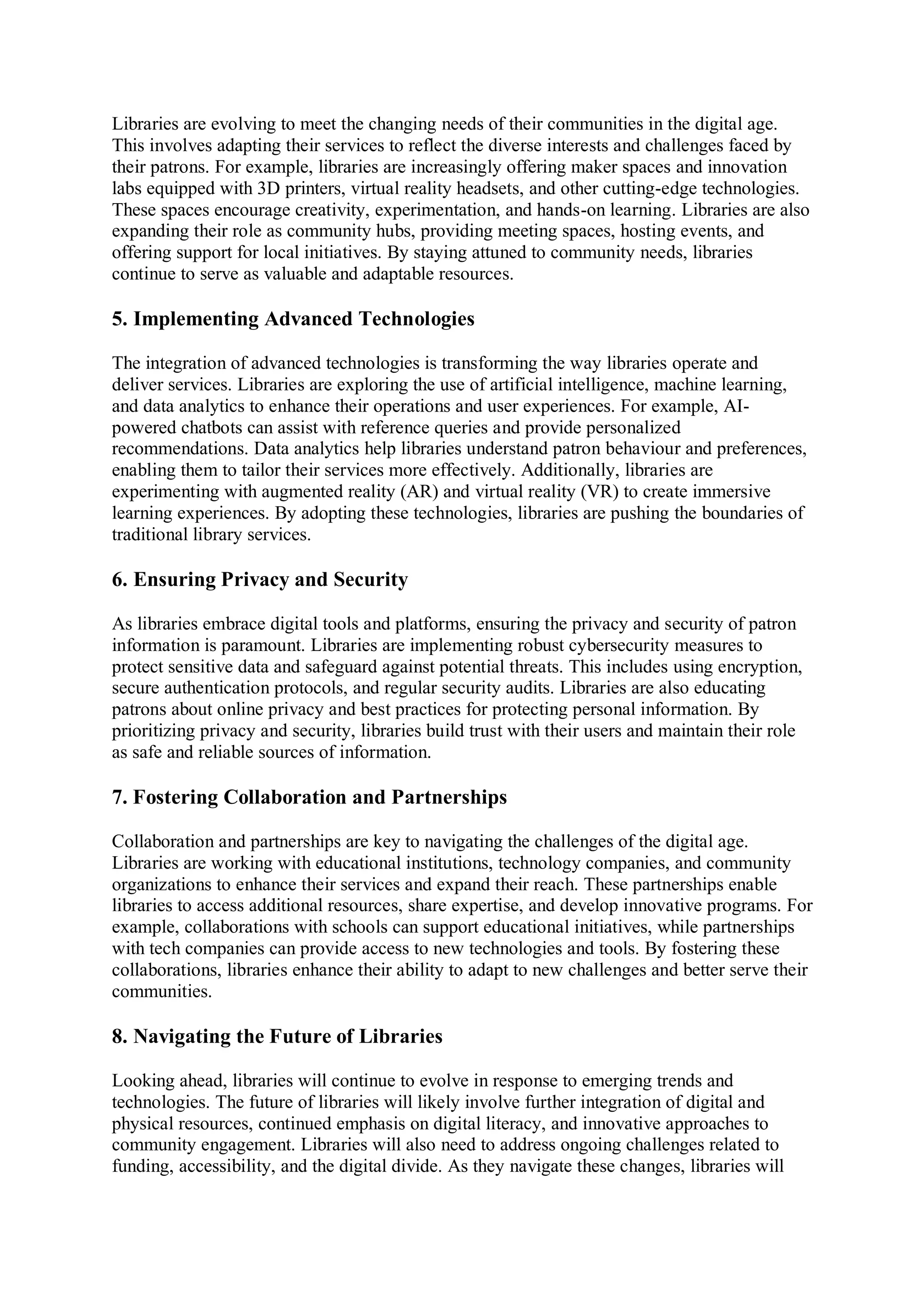 The Evolving Role of Libraries in the Digital Age: Adapting to New ...