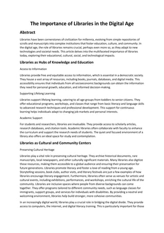 The Importance of Libraries in the Digital Age | PDF