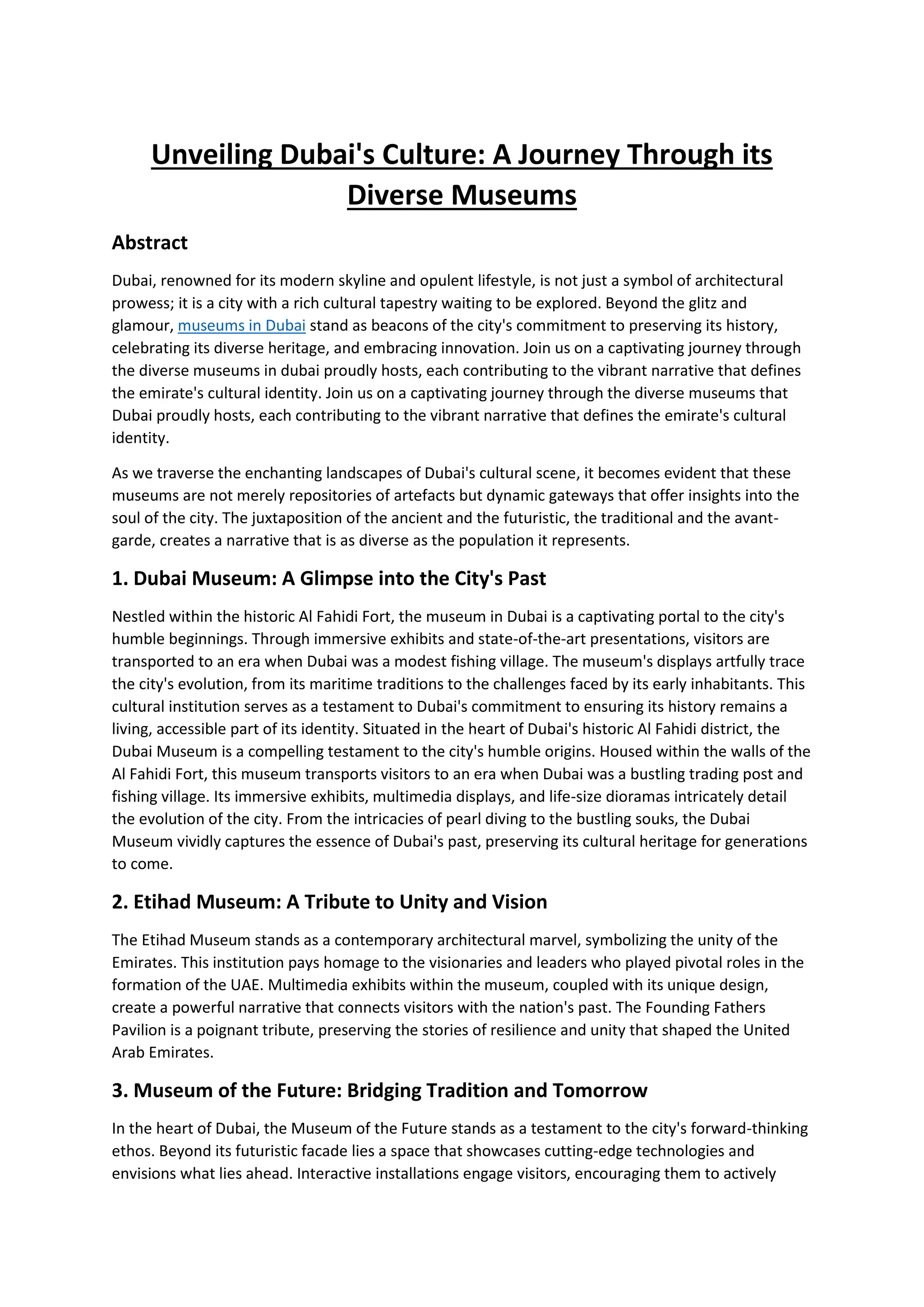 Unveiling Dubai's Culture: A Journey Through its Diverse Museums | PDF