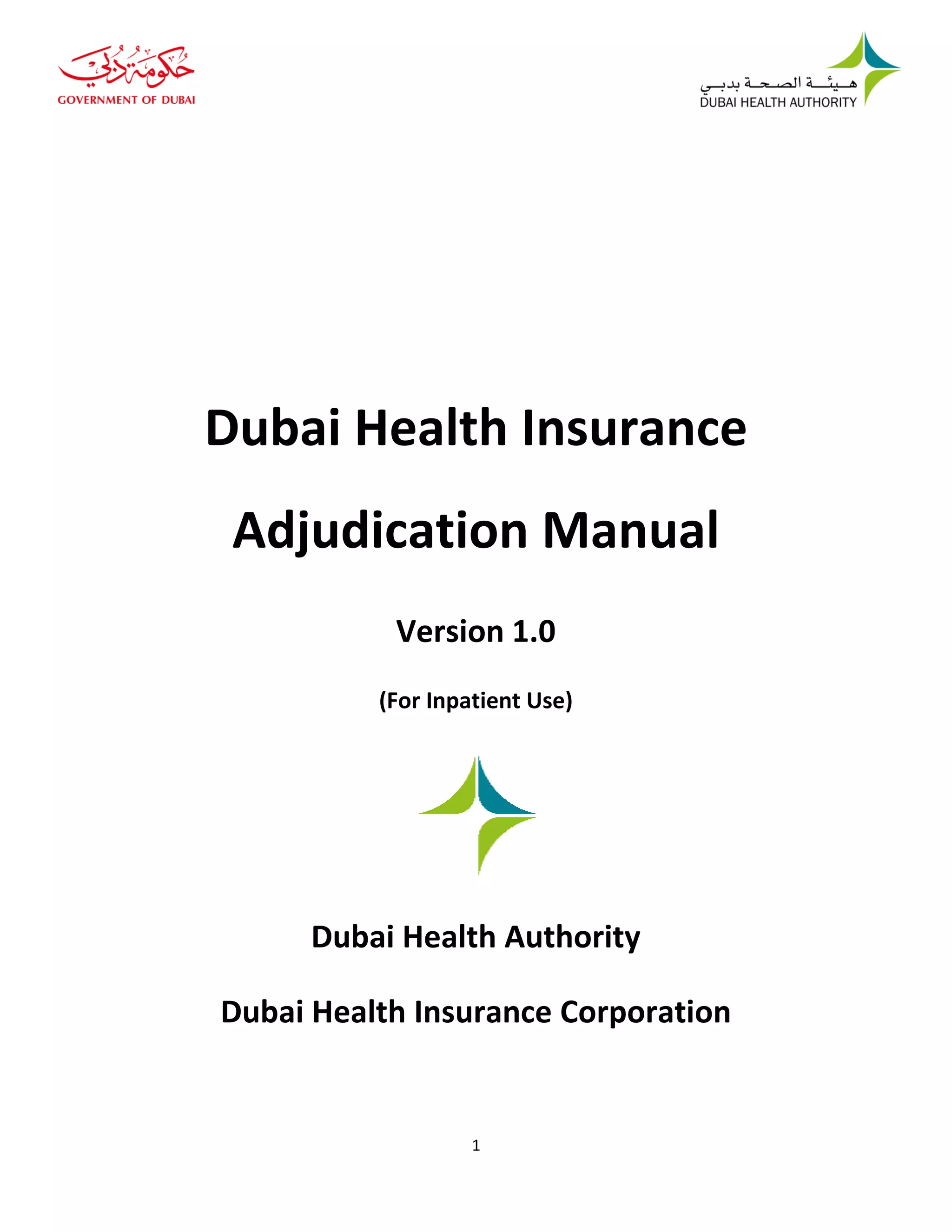 Dubai health insurance adjudication manual v1.0 final | PDF