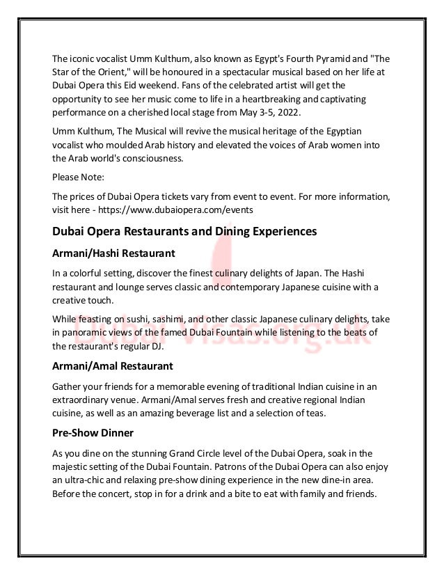 Dubai Opera – Witness a Wide Range of Beautiful Events in Dubai | PDF