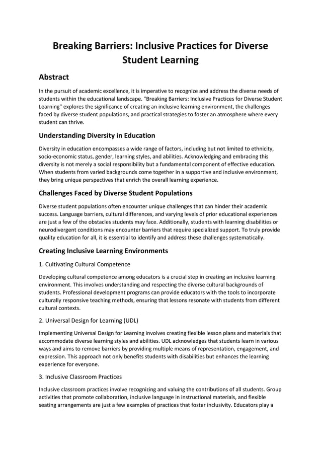 Breaking Barriers: Inclusive Practices for Diverse Student Learning ...