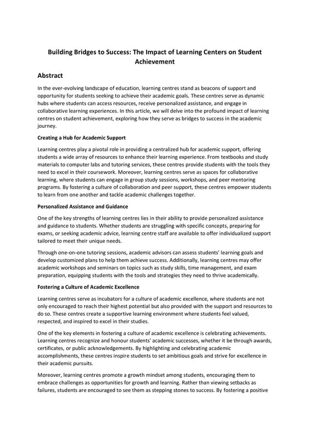 Building Bridges to Success: The Impact of Learning Centers on Student ...