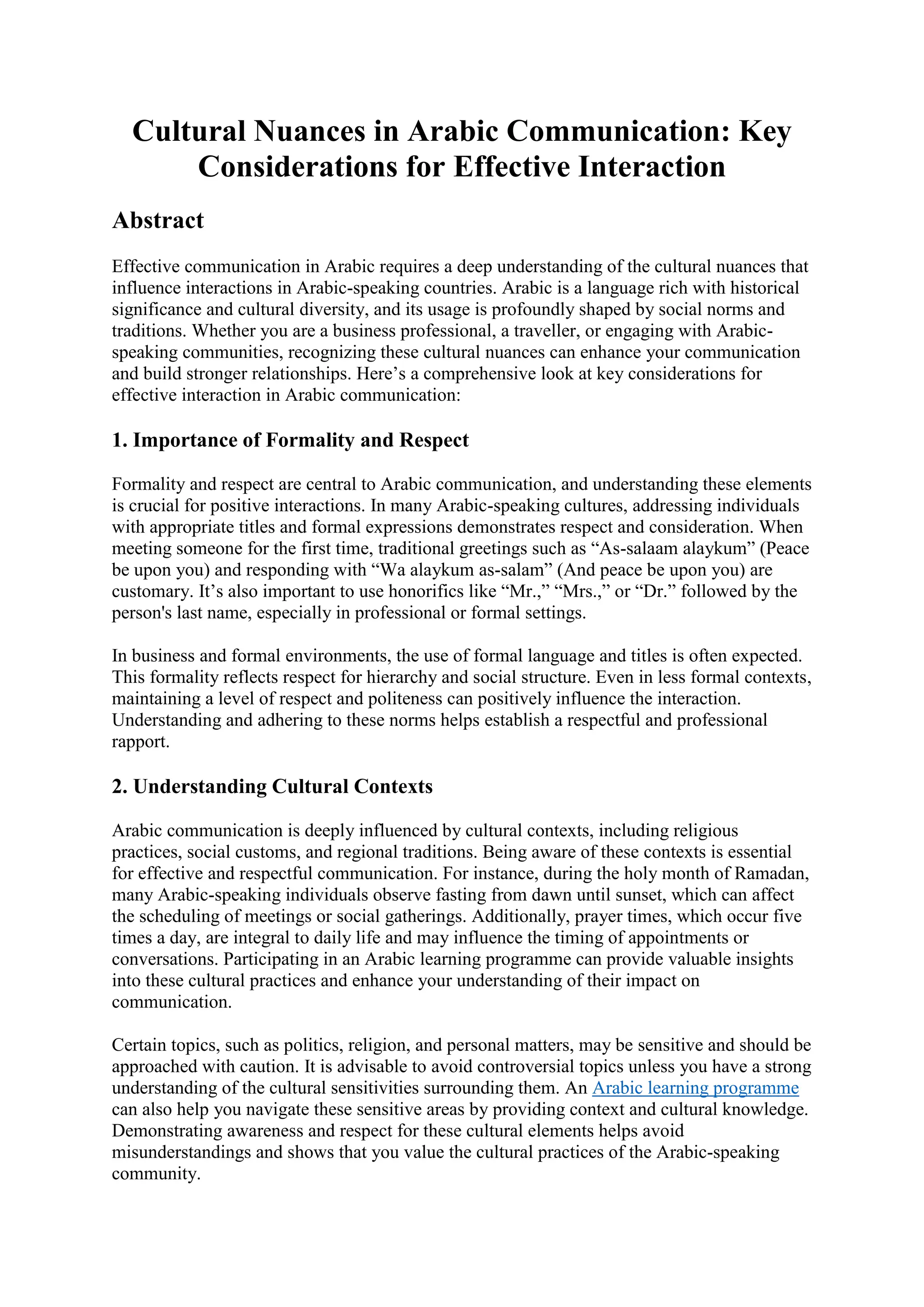 Cultural Nuances in Arabic Communication: Key Considerations for ...