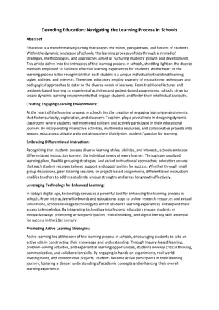 Decoding Education: Navigating the Learning Process in Schools | PDF