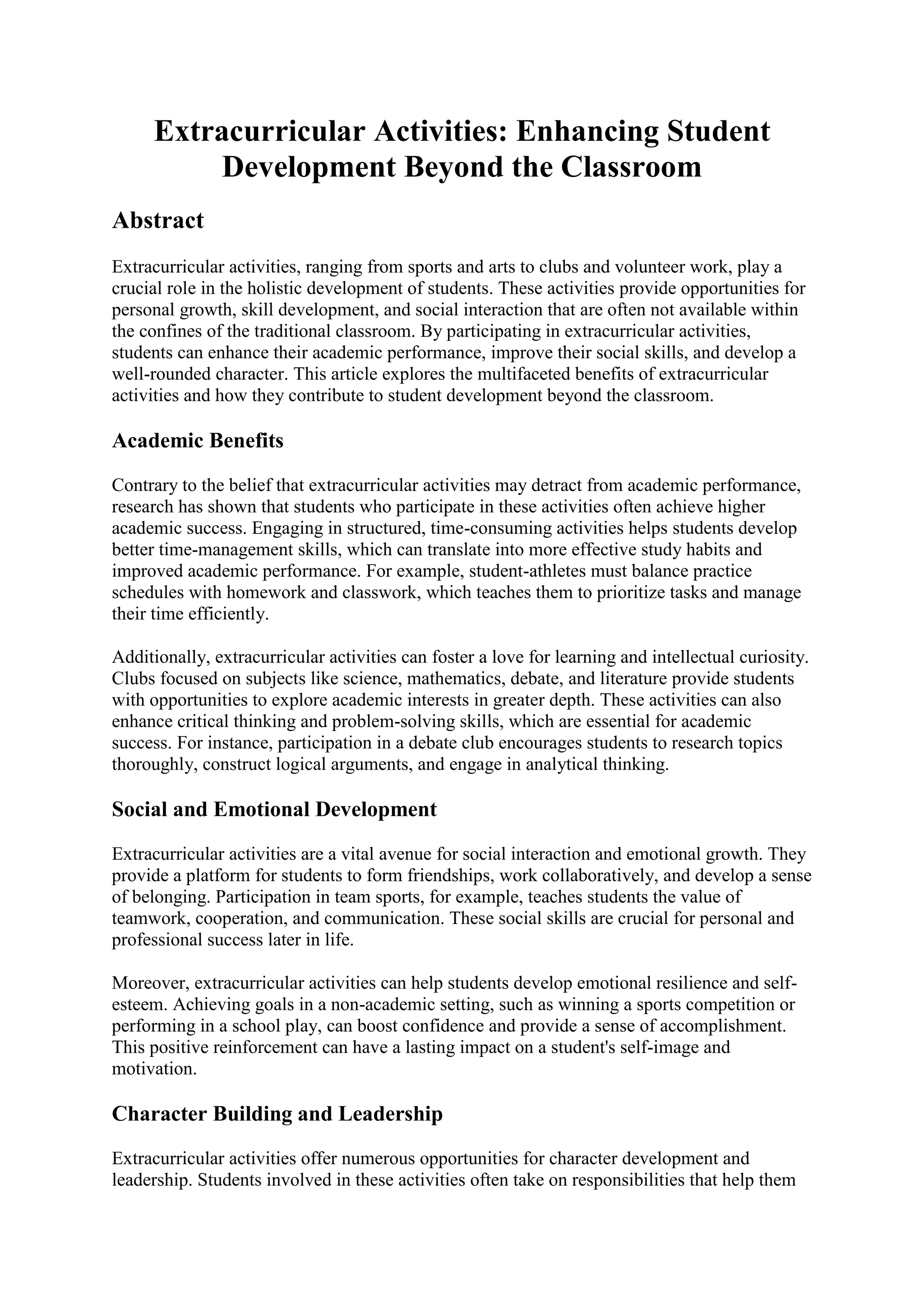 Extracurricular Activities: Enhancing Student Development Beyond the ...