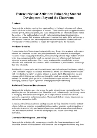 Extracurricular Activities: Enhancing Student Development Beyond the ...