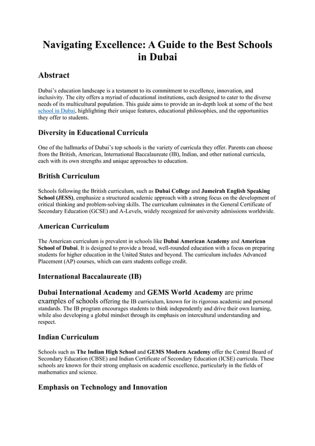 Navigating Excellence: A Guide to the Best Schools in Dubai | PDF
