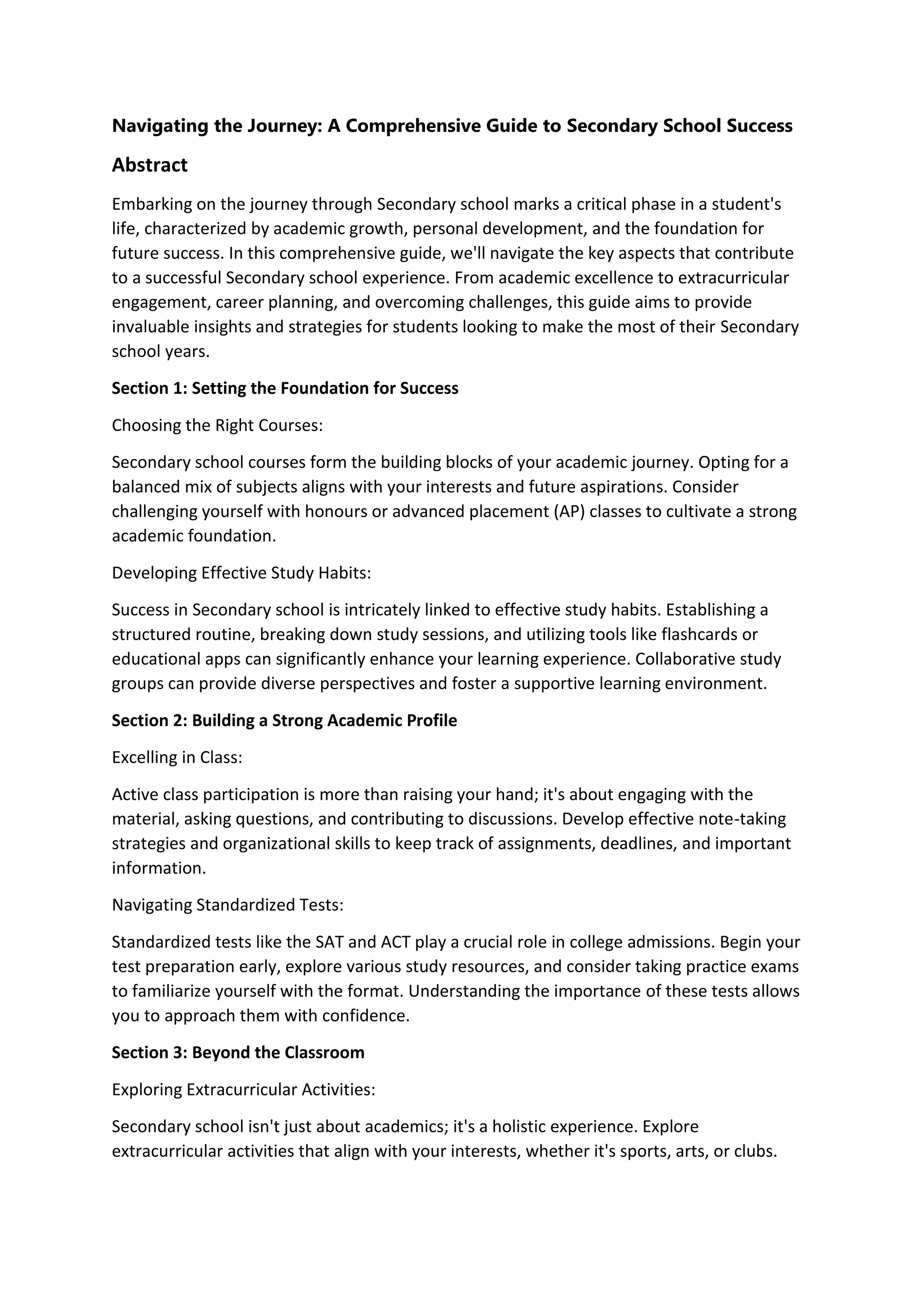 Navigating the Journey: A Comprehensive Guide to Secondary School ...