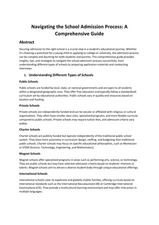 Navigating the School Admission Process: A Comprehensive Guide | PDF