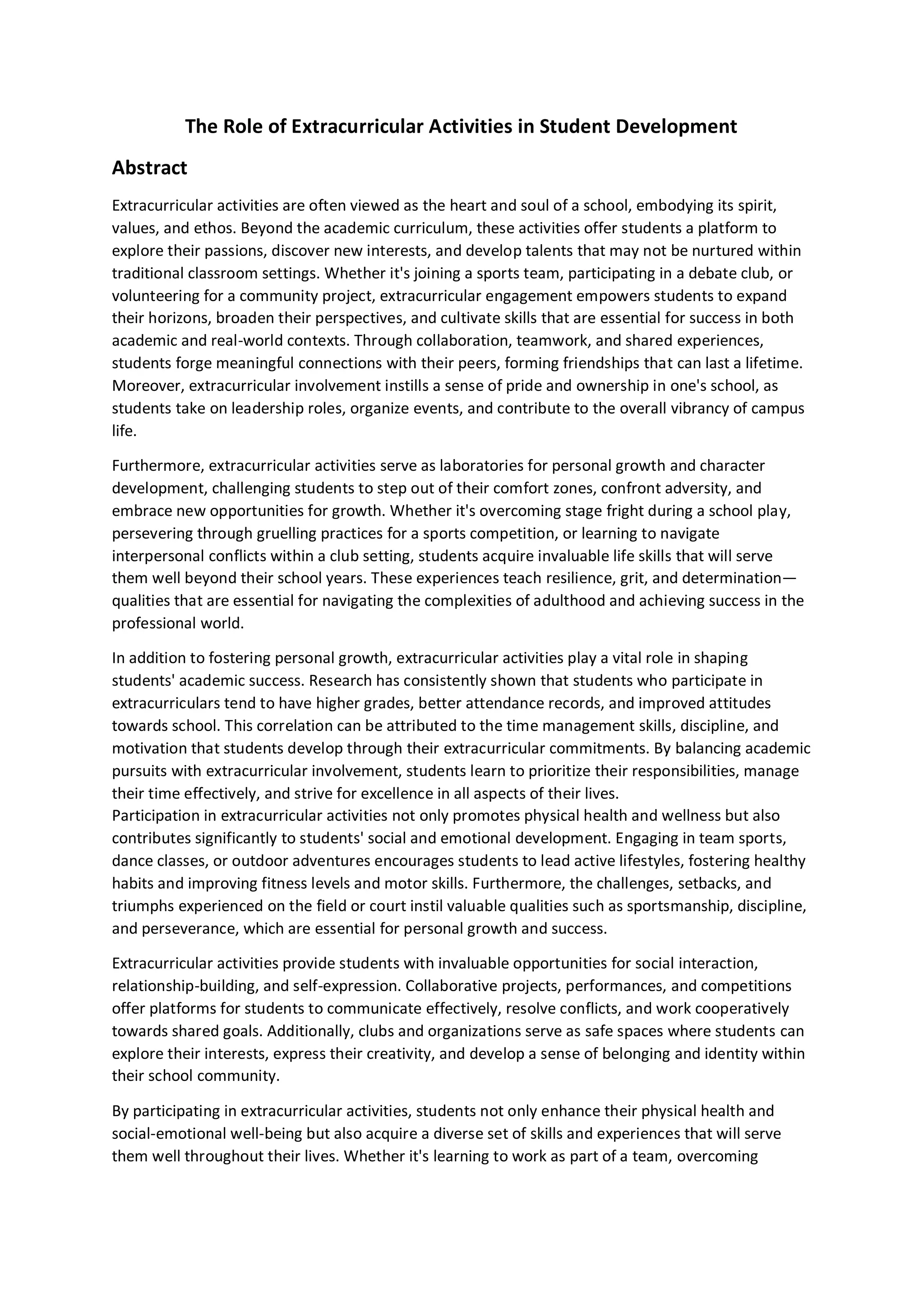 The Role of Extracurricular Activities in Student Development | PDF